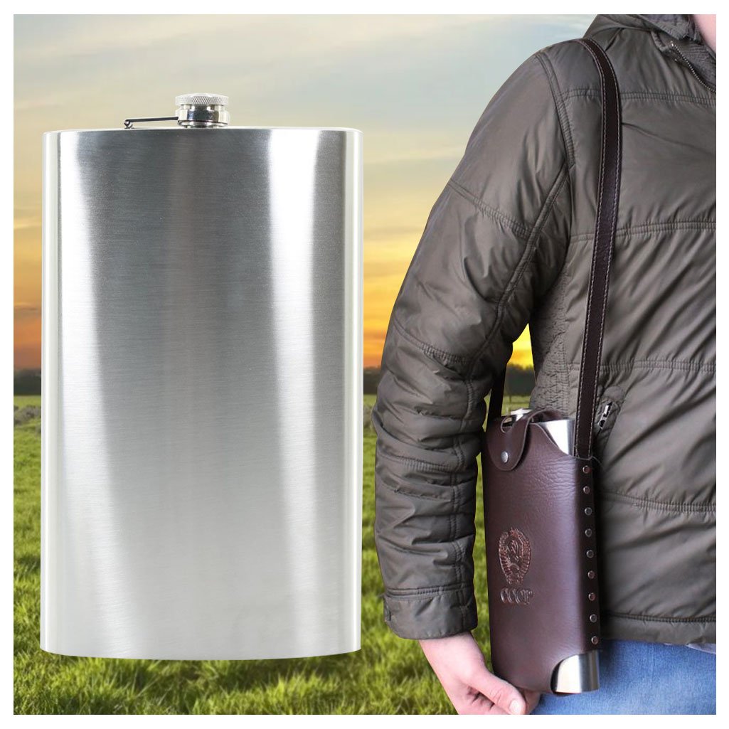 Cantil Gigante Soviético CCCP Vodka 1900ml Inox Alça Couro