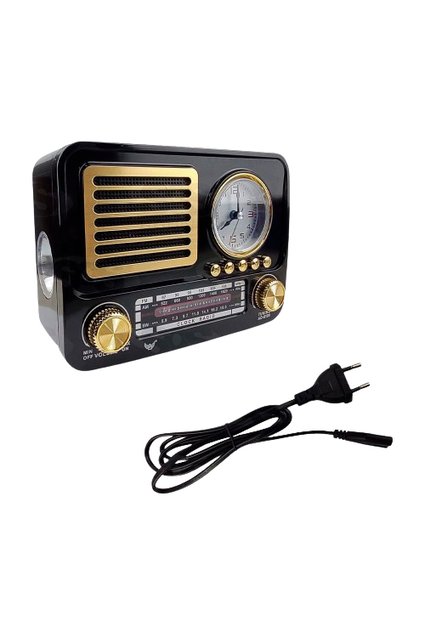 Rádio Caixa de Som Retrô com USB AUX Lanterna Recarregável