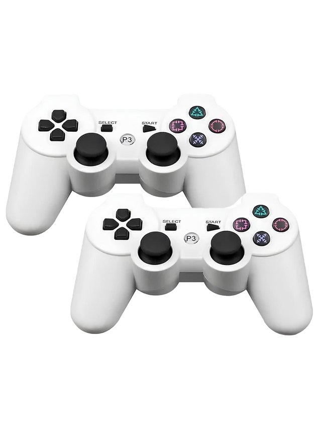 Kit 2 Controle Playstation 3 Ps3 Sem Fio Branco Dual Shock